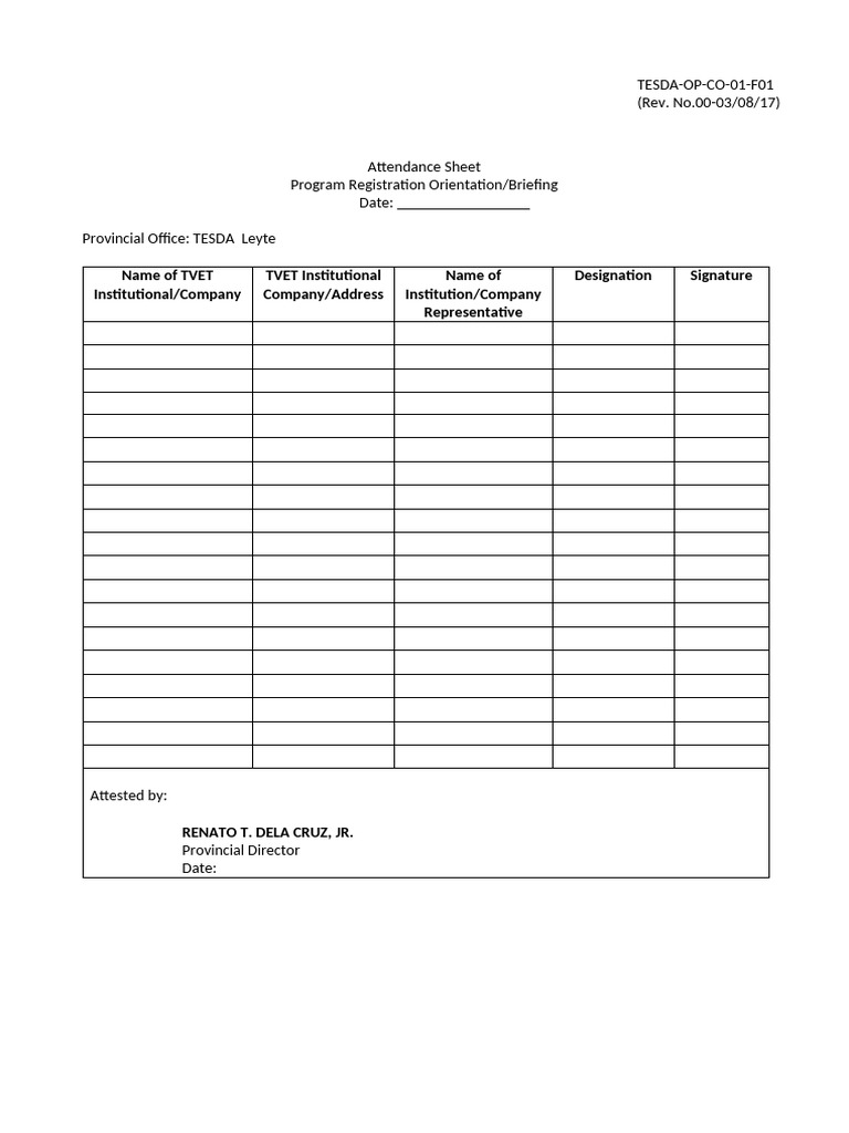 5.attendance Sheet For Program REgistration | PDF