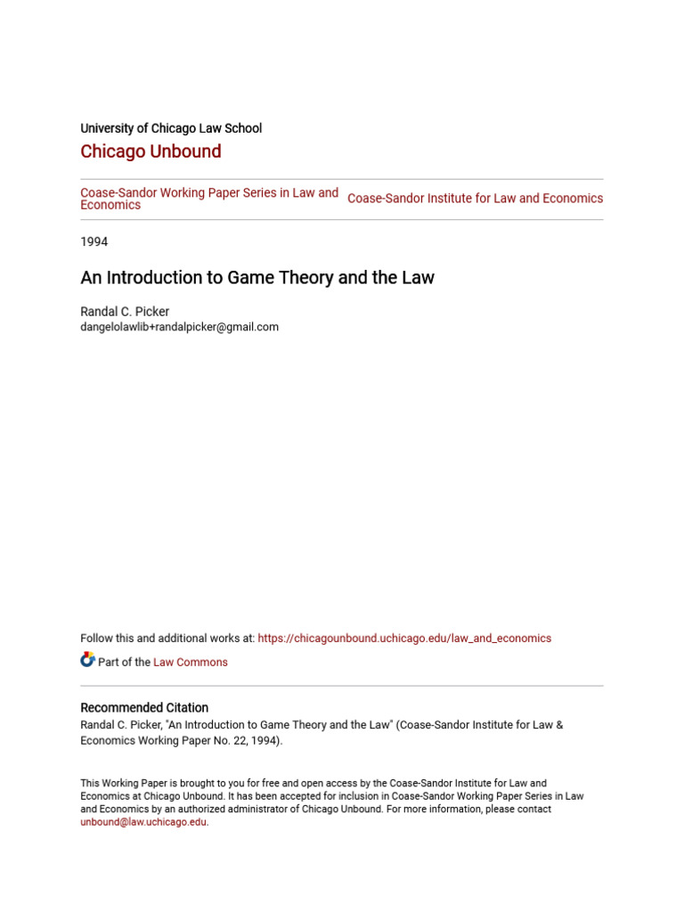An Introduction To Game Theory and The Law | PDF