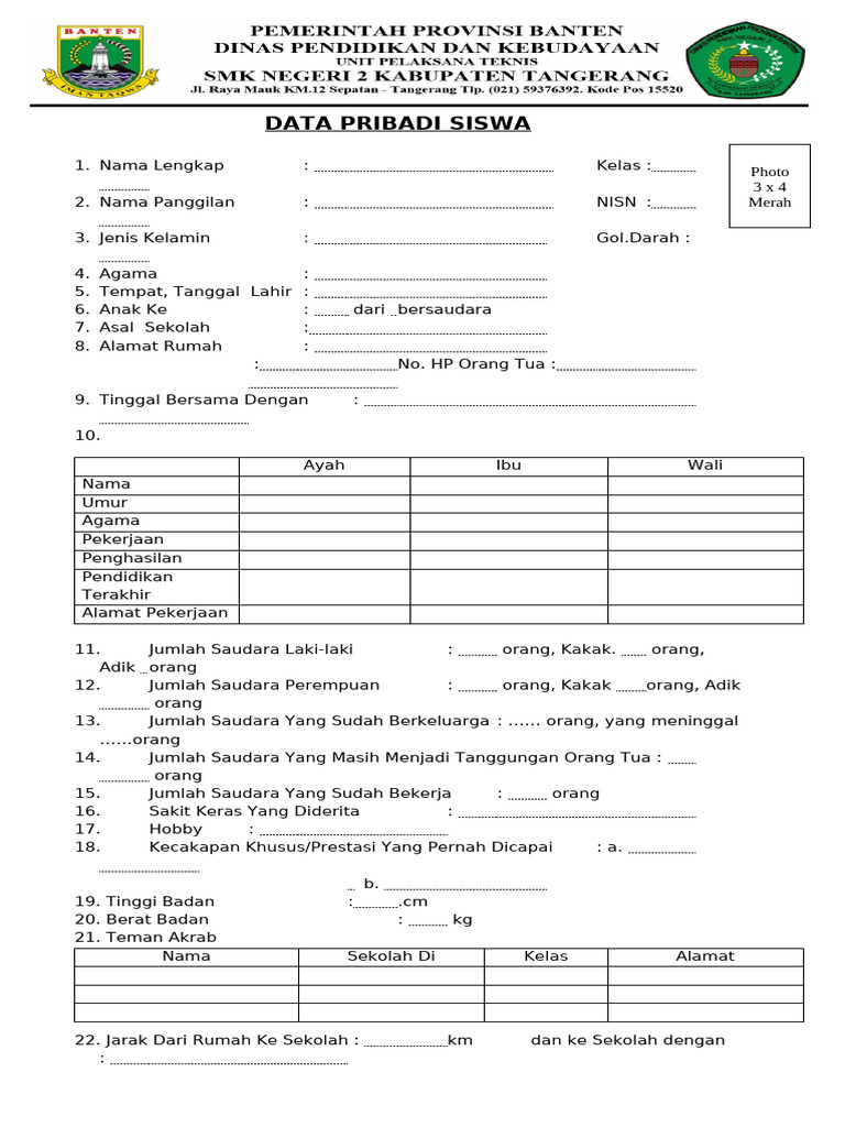 DATA PRIBADI SISWA | PDF