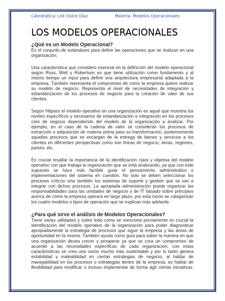 Los Modelos Operacionales | PDF | Procesos de negocio | Negocios