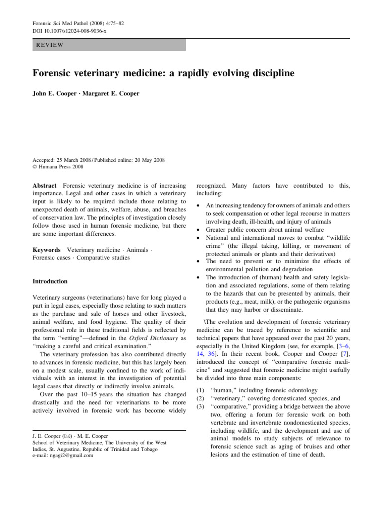 Forensic Veterinary Medicine A Rapidly Evolving Discipline | PDF