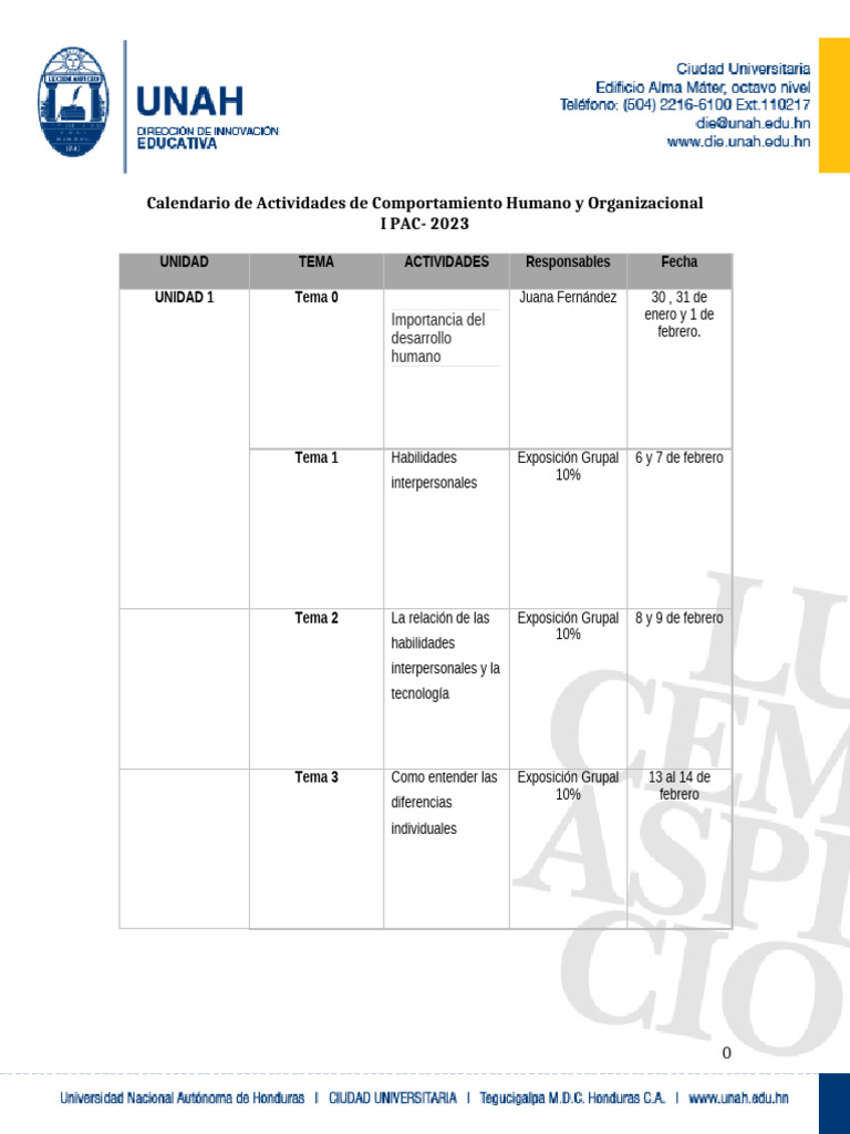 Calendario de Comportamiento 2023-1 | PDF