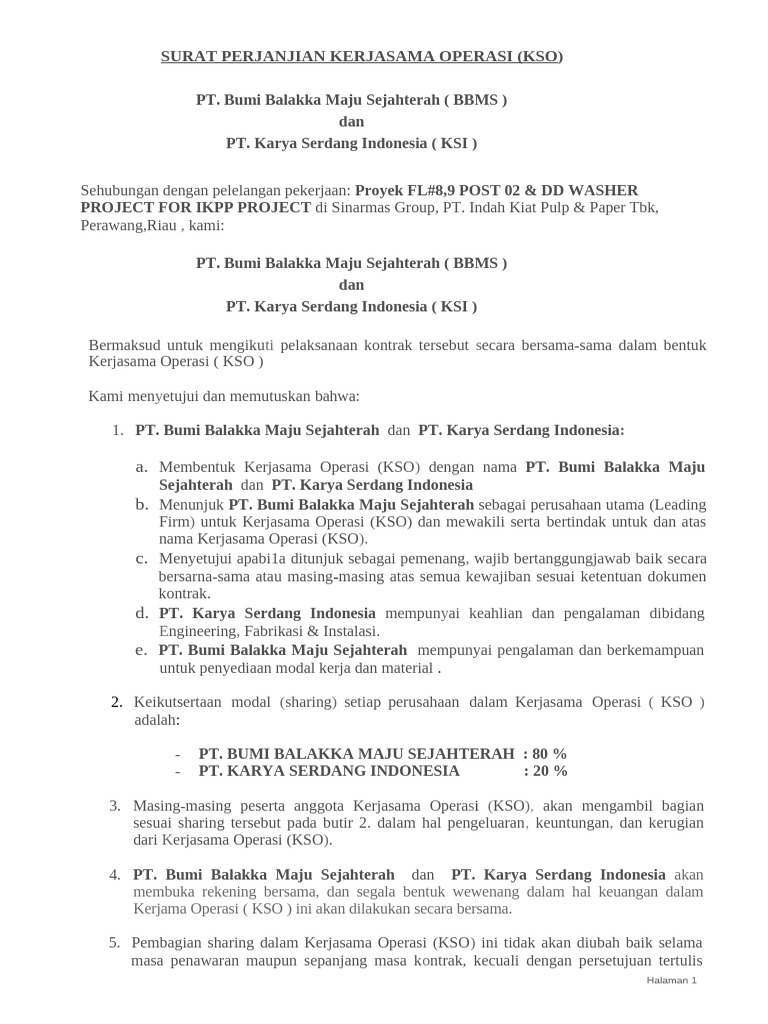 KSO PT Bumi Balakka - KSI | PDF