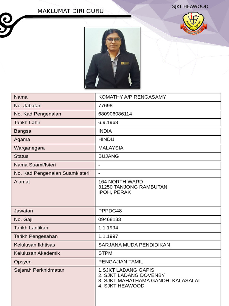 Biodata Guru (3) Panitia Moral Komathy | PDF