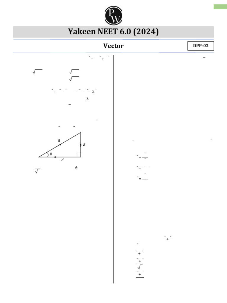 003) Vector - DPP 02 (Of Lecture 03) Yakeen NEET 60 202 | PDF