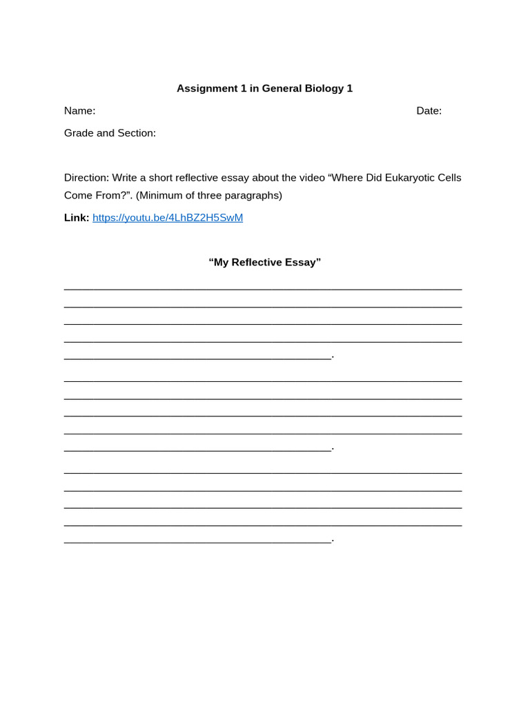 Assignment 1 in General Biology 1 Reflective Essay (1) | PDF
