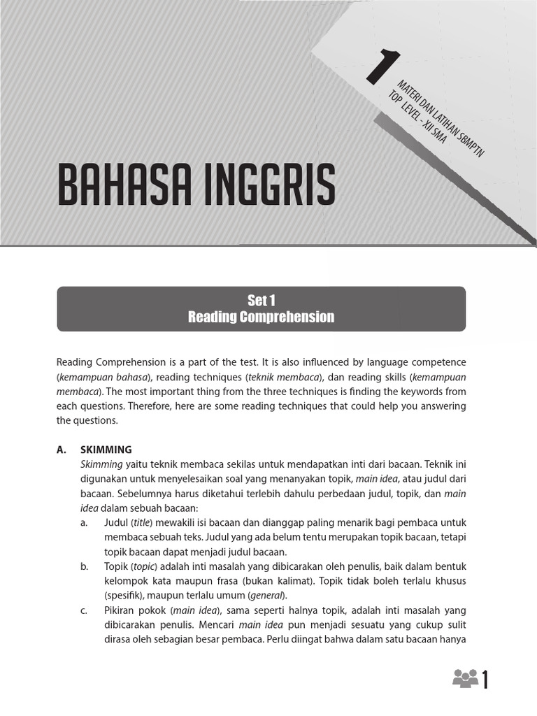 BAHASA Inggris. Set 1 Reading Comprehension | PDF