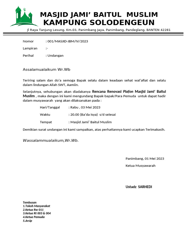 Undangan Musyawarah Masjid | PDF