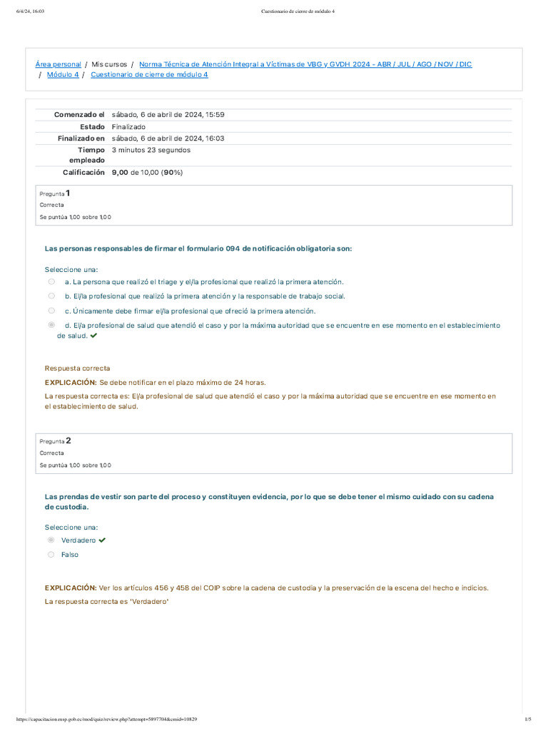 Cuestionario de Cierre de Módulo 4 | PDF