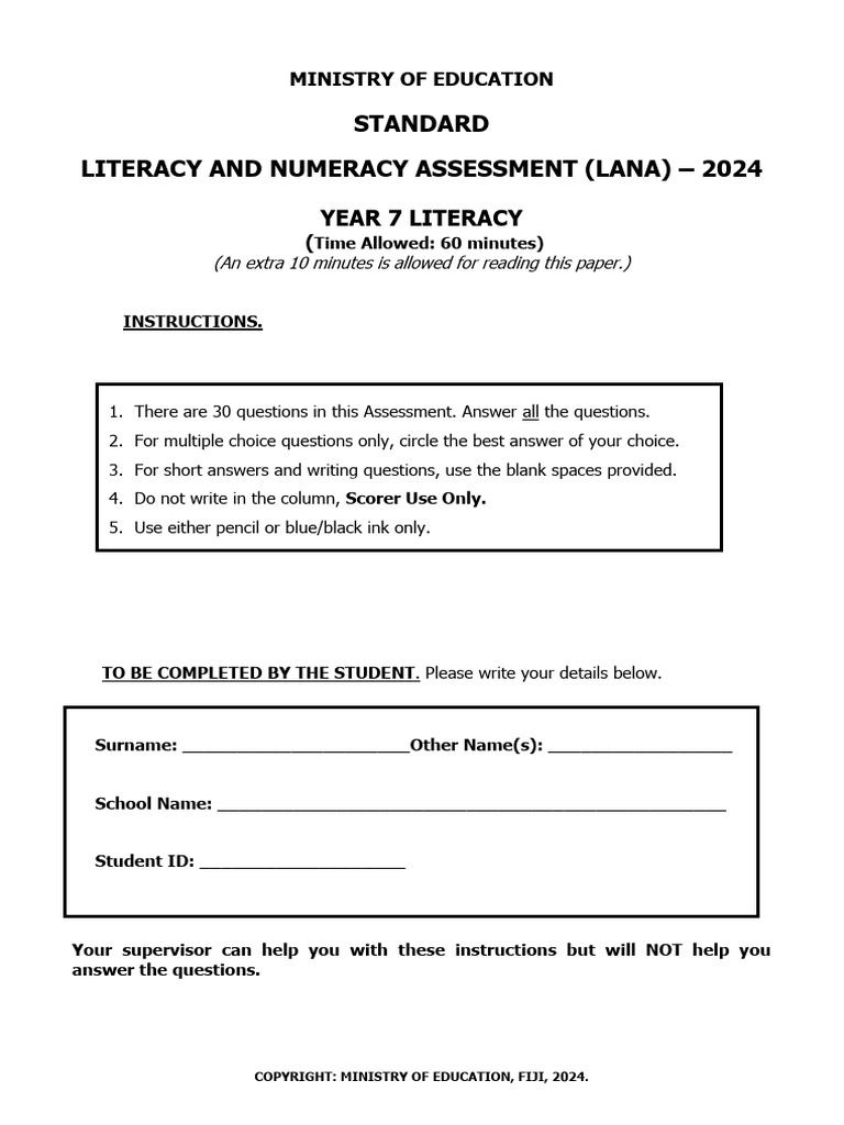 Standard Lana 2024 - Year 7 - Literacy | PDF | Sea Turtle | Trees