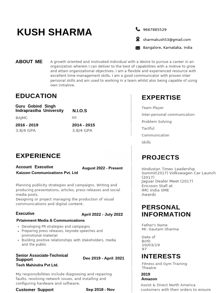 Kush Sharma Resume | PDF