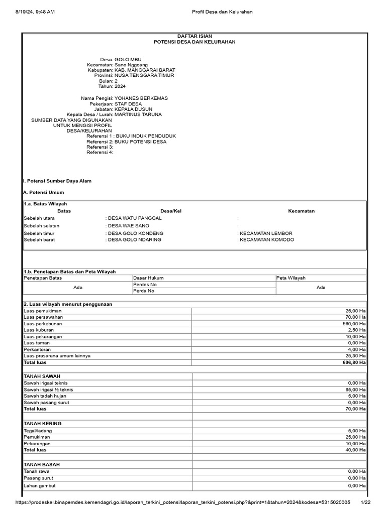 Profil Desa Dan Kelurahan Golo Mbu | PDF