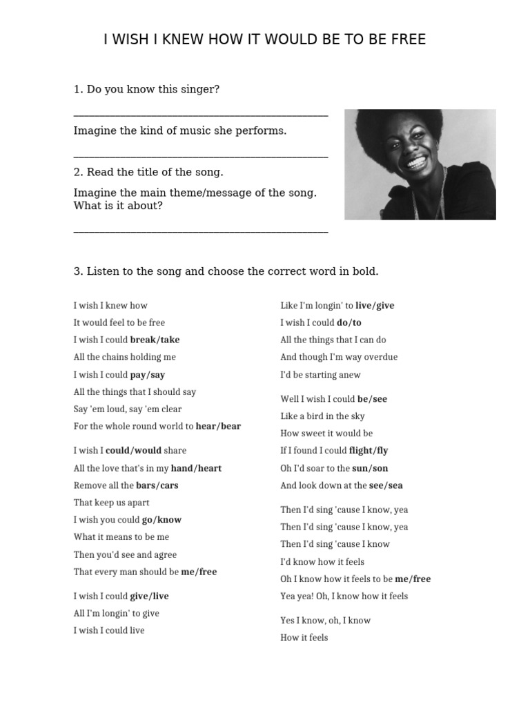 Nina Simone - Song Activity For English Class | PDF