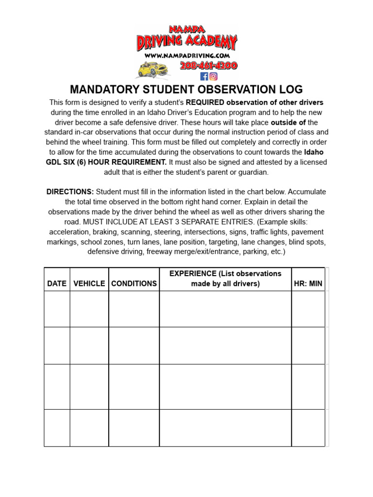 6 Hour Student Observation Log-NDA | PDF