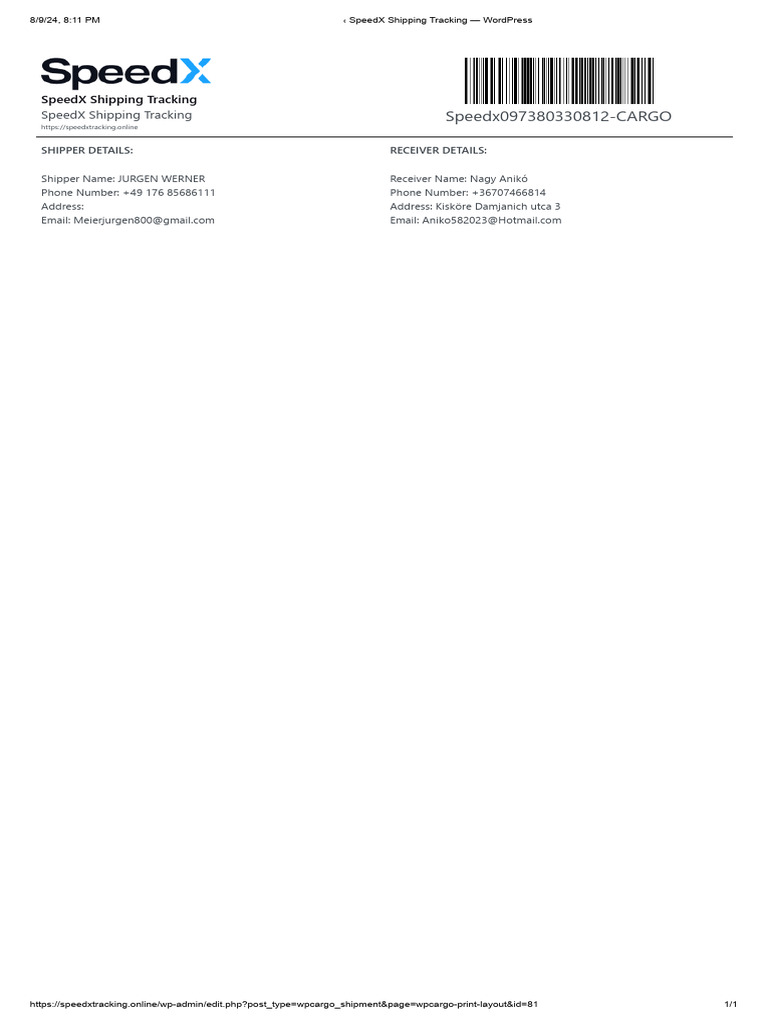 SpeedX Shipping Tracking — EXPRESS | PDF