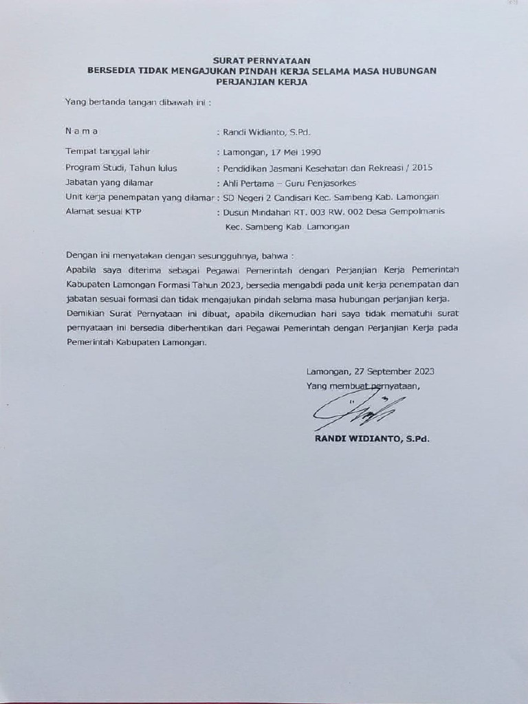 Bersedia Tidak Mrngajukan Pindah Randi | PDF