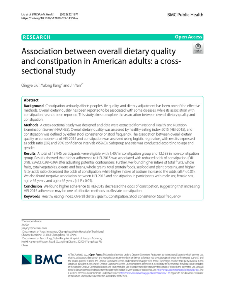 Association Between Overall Dietary Quality and Constipation in ...