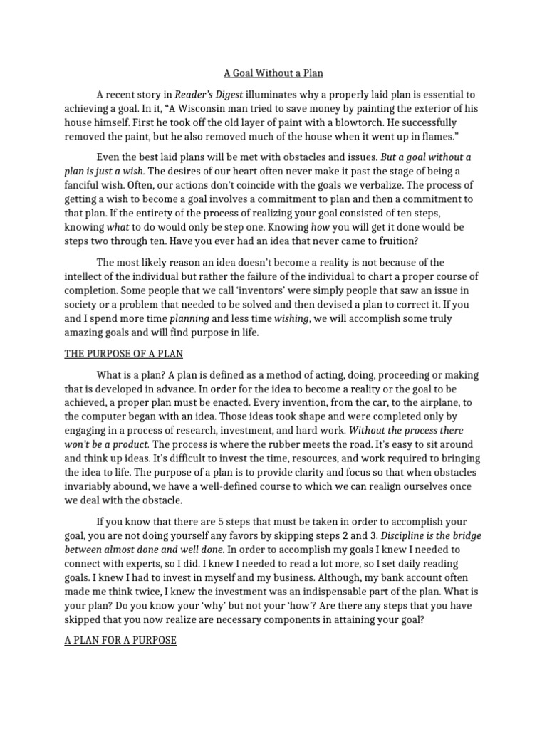 Blog - A Goal Without A Plan | PDF