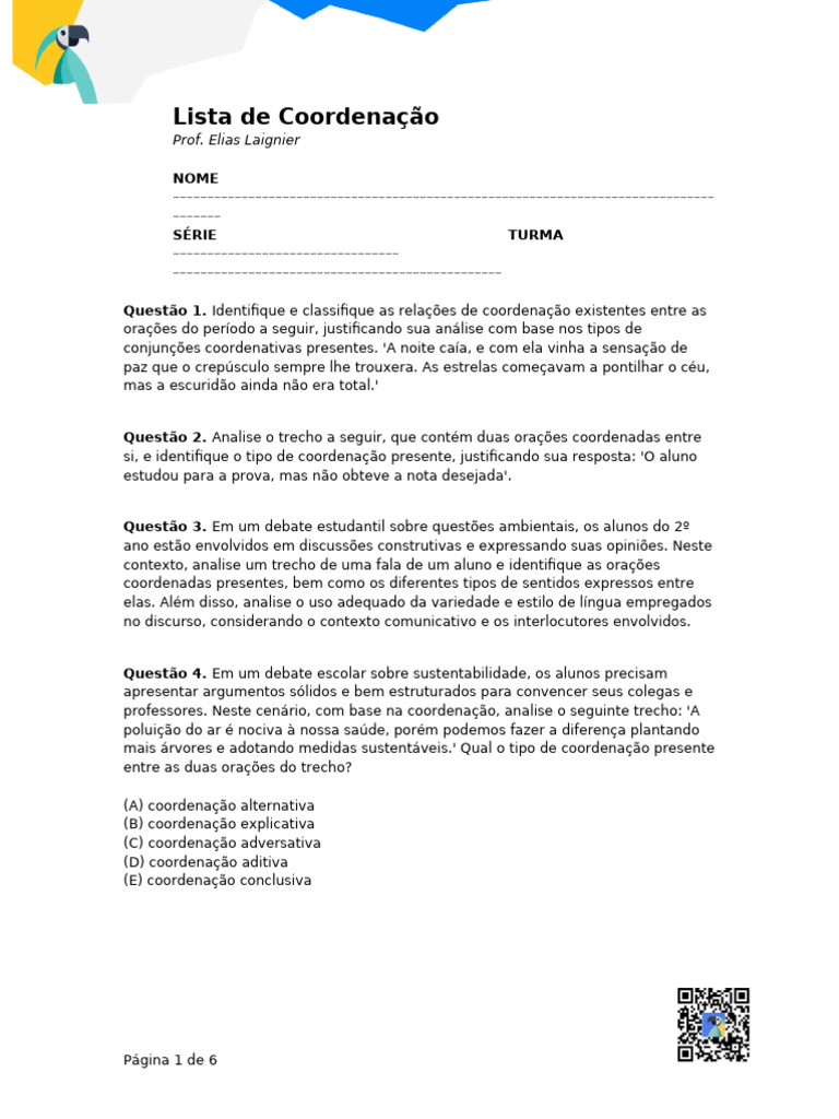 Lista De Coordenação Pdf