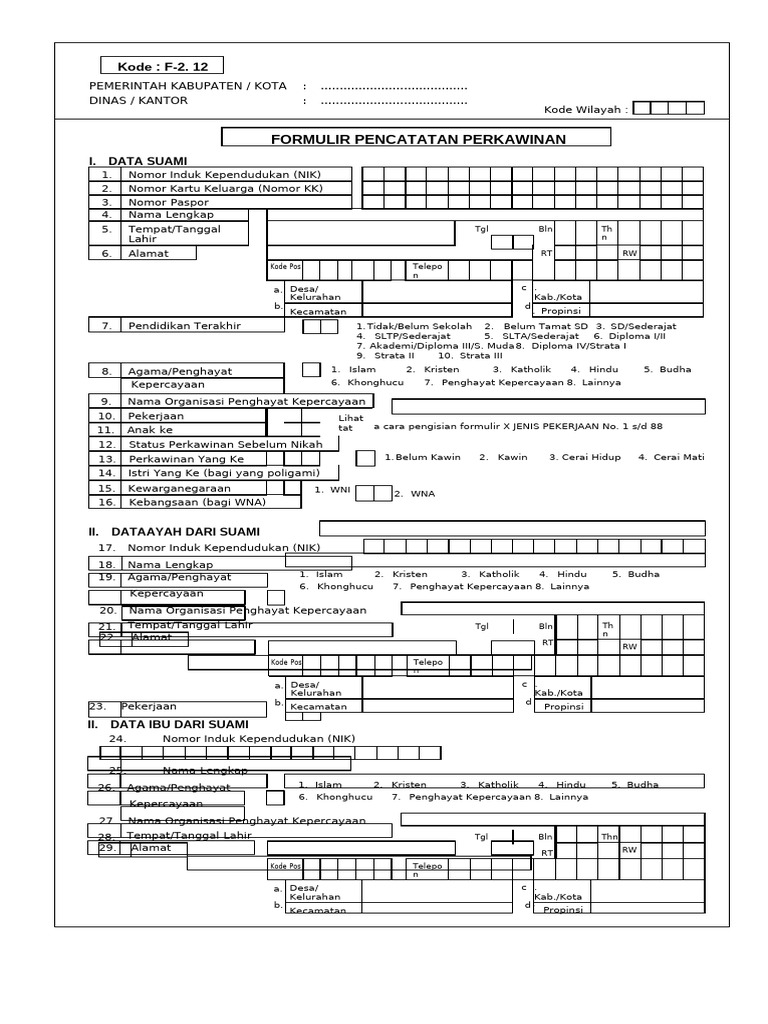Formulir Pencatatan Perkawinan | PDF