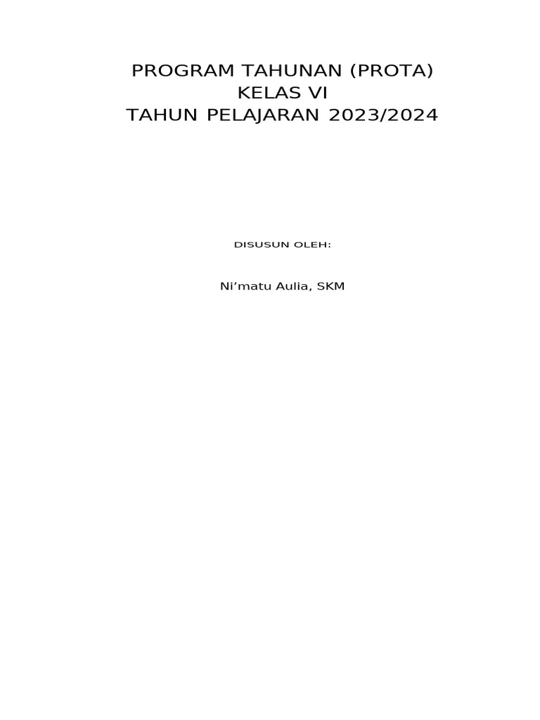 Program Tahunan Kelas Vi 2023-2024 | PDF