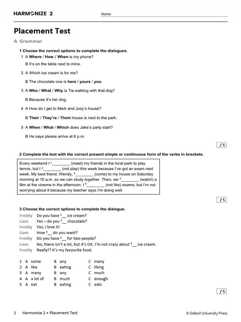 Harmonize 2 Placement Test | PDF