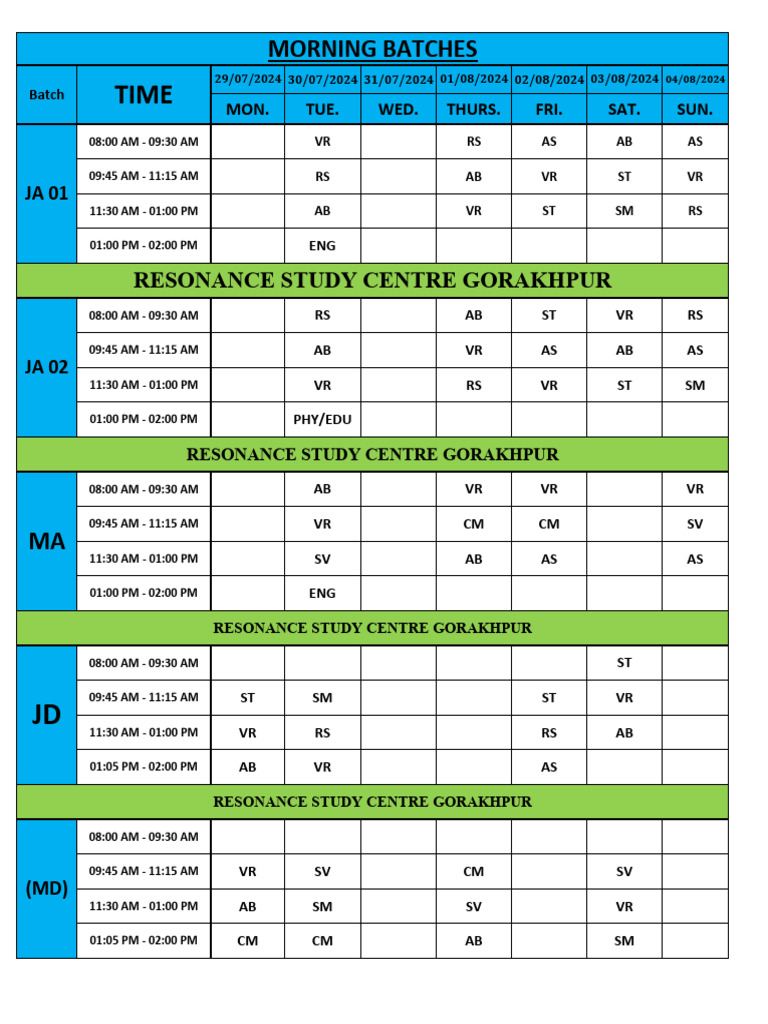 Academy Time Table Session 2024-2025 New - 29 To 04-4 | PDF