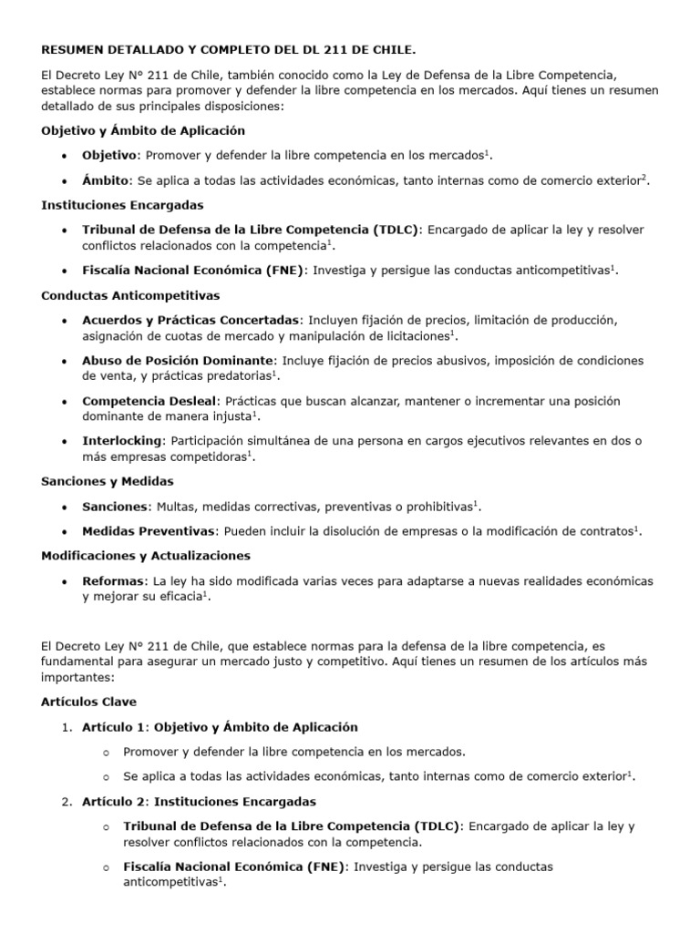 Resumen Detallado y Completo Del DL 211 de Chile | PDF