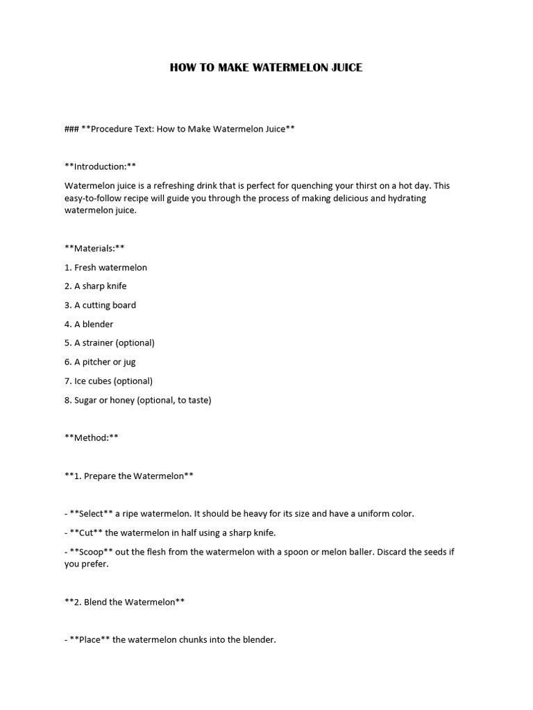 HOW TO MAKE WATERMELON JUICE (Ammar) | PDF | Drink | Food Ingredients