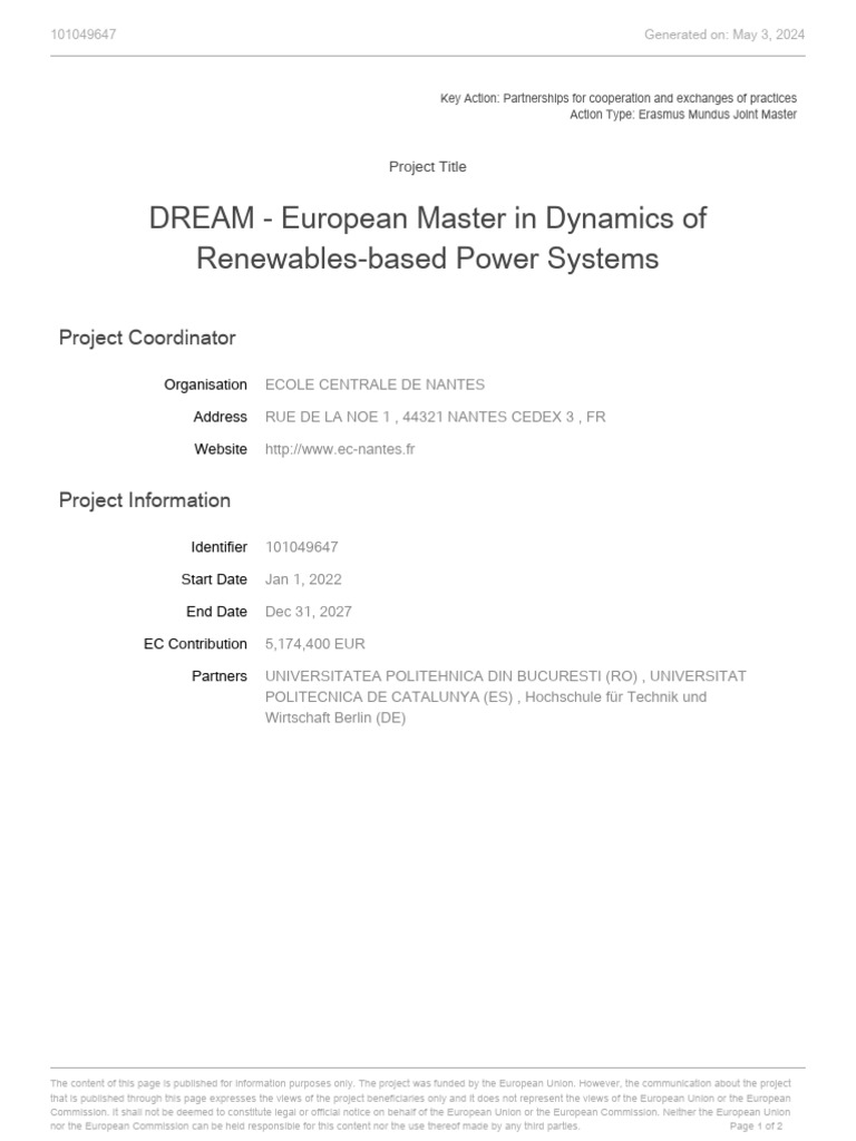 Dinamic Renewvable Project-101049647 | PDF