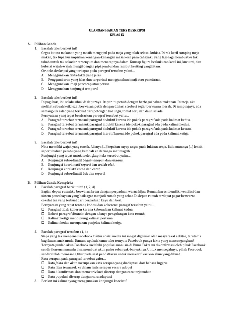 Ulangan Harian Teks Deskripsi Kelas Ix | PDF