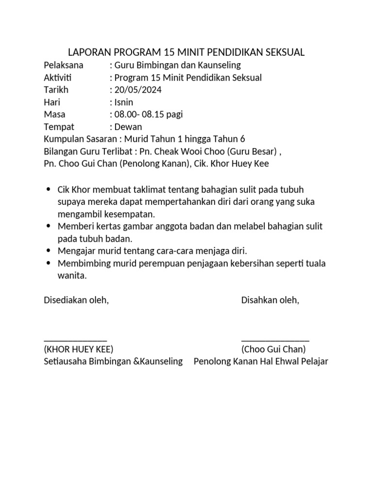 Laporan Program 15 Minit Pendidikan Seksual | PDF