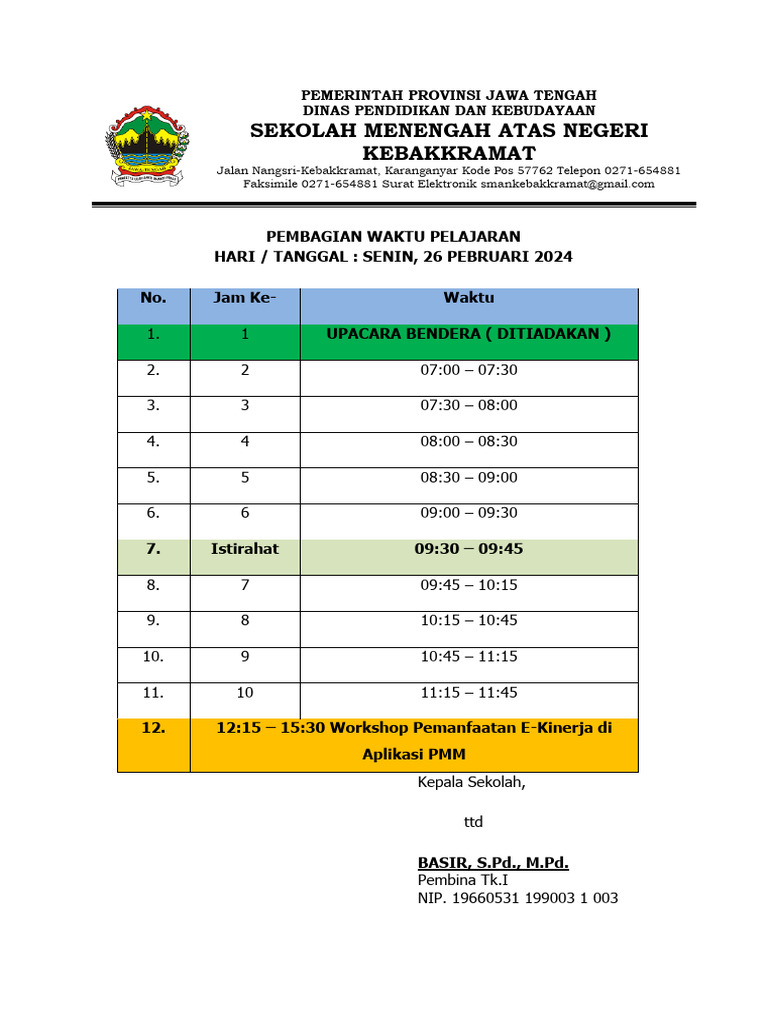 Pembagian Jam Mengajar Senin - 26 Pebruari 2024-1 | PDF