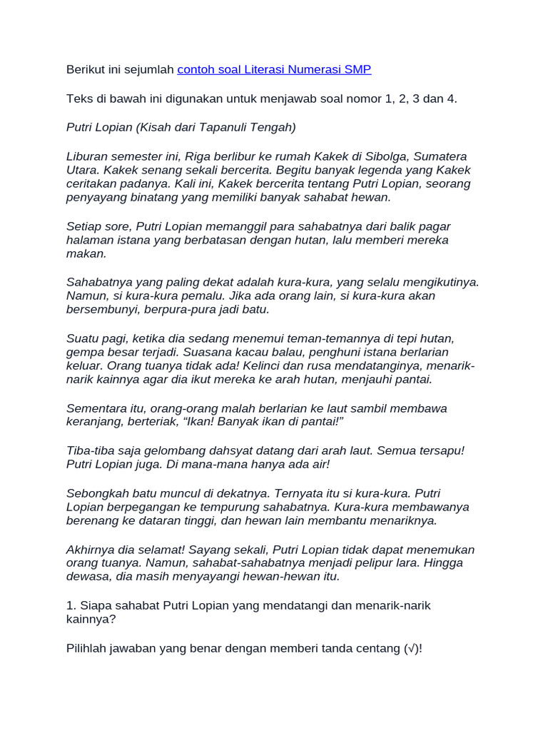 Soal Literasi Numerasi Pdf