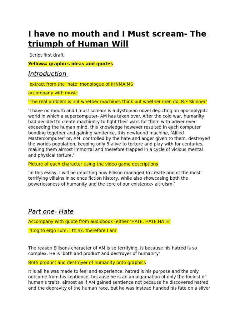 I Have No Mouth and I Must Scream Script Darft 1 | PDF