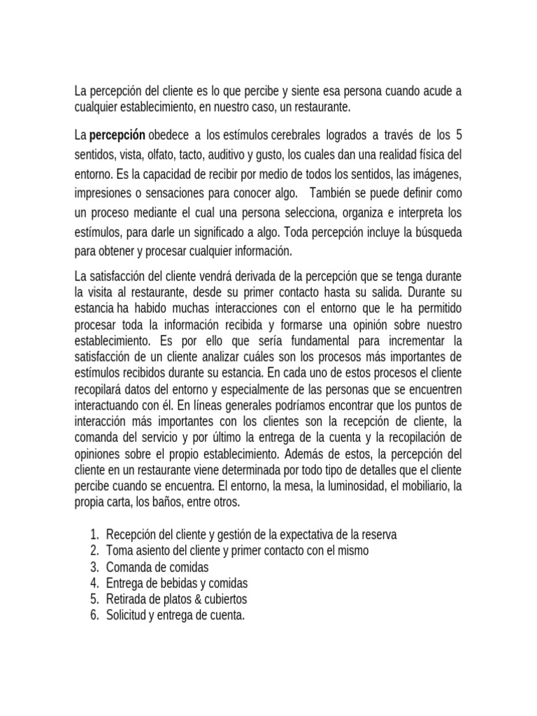 La Percepción Del Cliente Es Lo Que Percibe y Siente Esa Persona Cuando ...