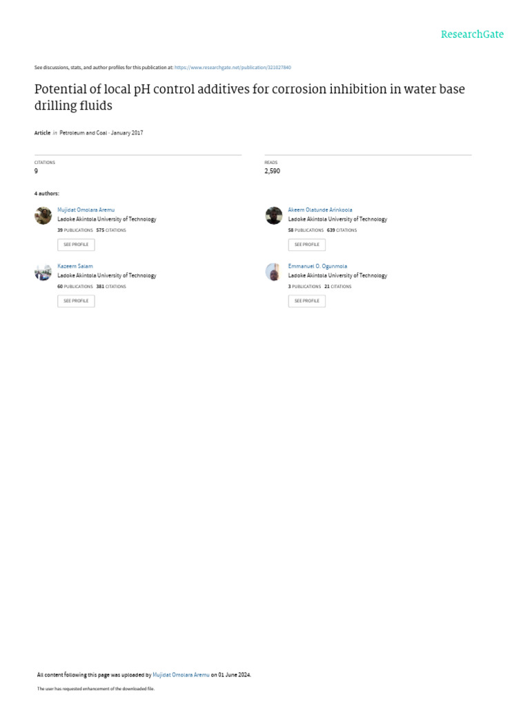 Potential of Local PH Control Additives For Corrosion Inhibition in ...