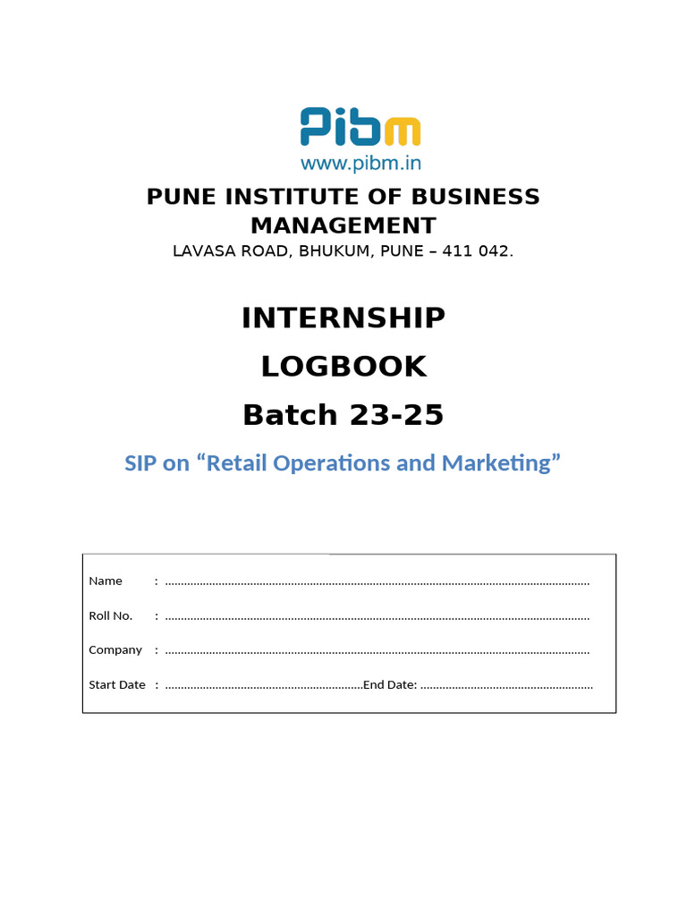 SIP-Log Book-PIBM-Retail Operations and Marketing-2023-25 | PDF | Logistics | Retail