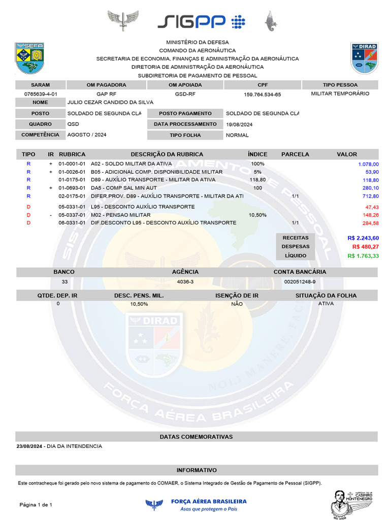 Contracheque 8 2024 | PDF