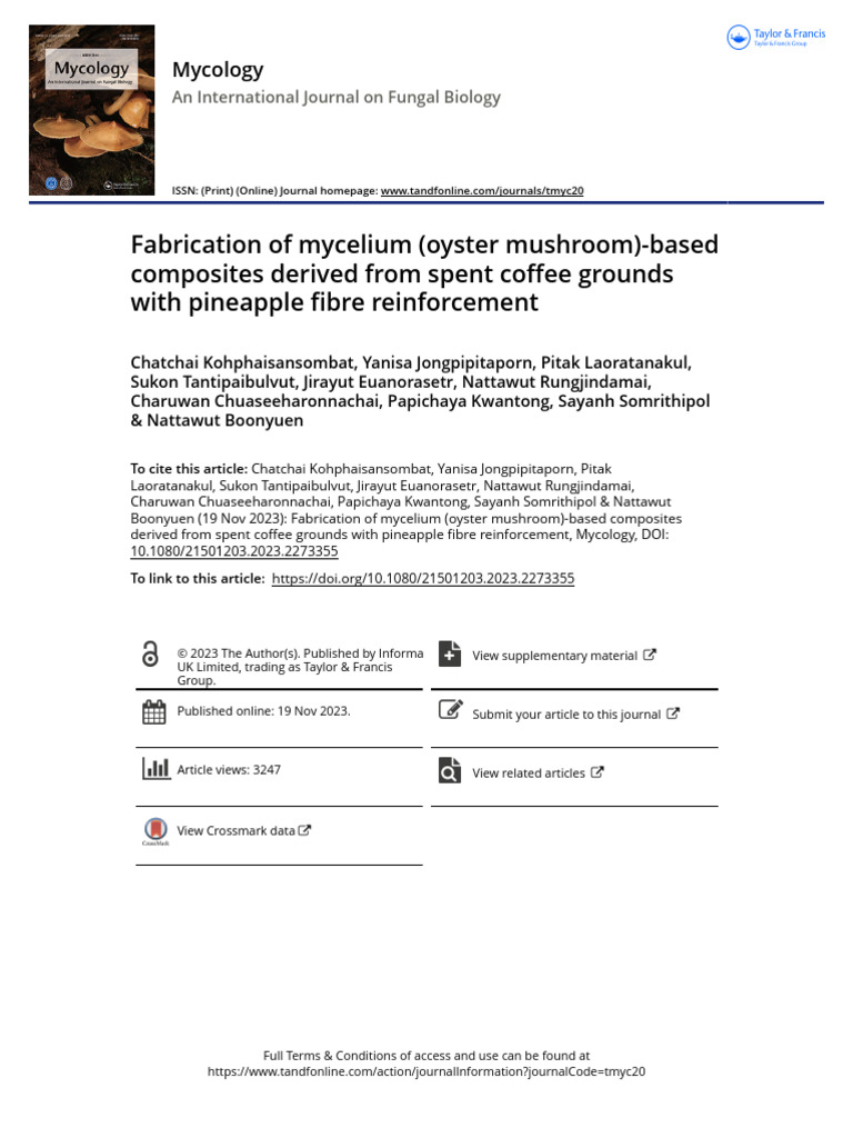 Fabrication of Mycelium Oyster Mushroom - Based Composites Derived From ...