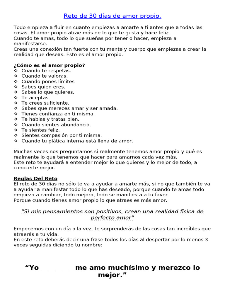 Reto de 30 Días de Amor Propio | PDF