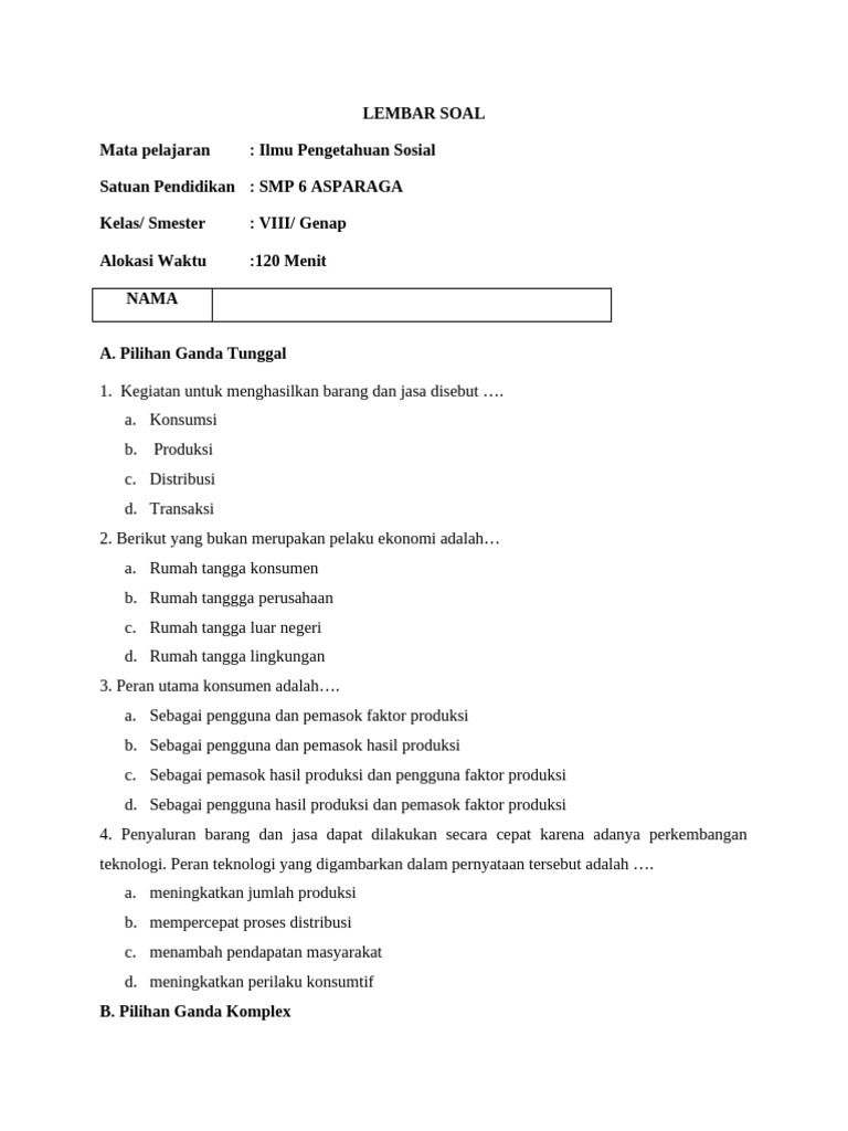LEMBAR SOAL AKM IPS KLS 8 Smester Genap | PDF