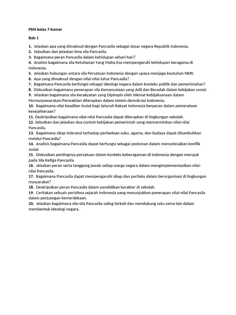 PKN Kelas 7 Kumer 2024.... | PDF