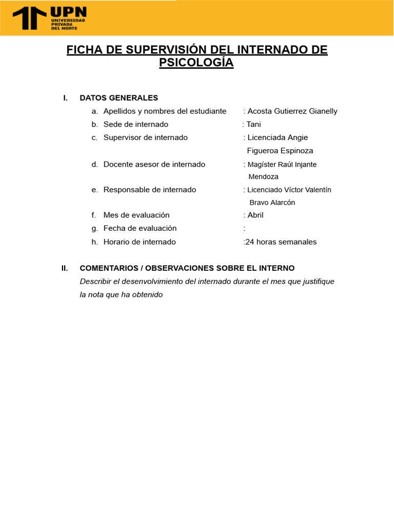 Formato de Supervisiòn de Internado - Gianelly - Acosta | PDF