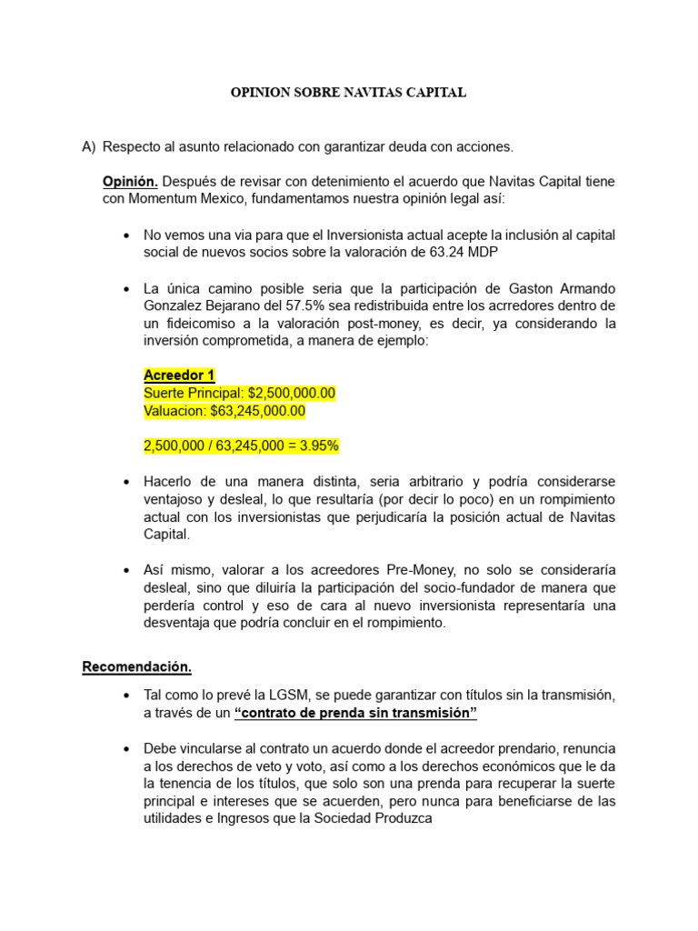 Opinion Sobre Navitas Capital | PDF
