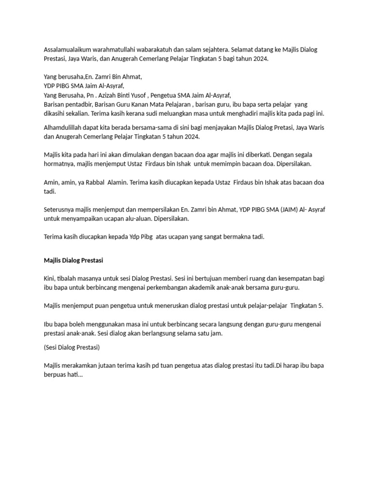 Teks MC Dialog Prestasi | PDF