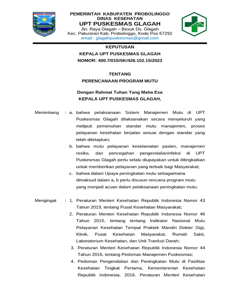 15 SK Perencanaan Program Mutu | PDF