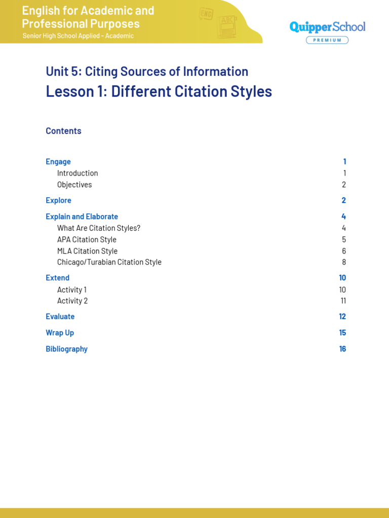 PDF (SG) - Eap 11 - 12 - Unit 5 - Lesson 1 - Different Citation Styles | PDF