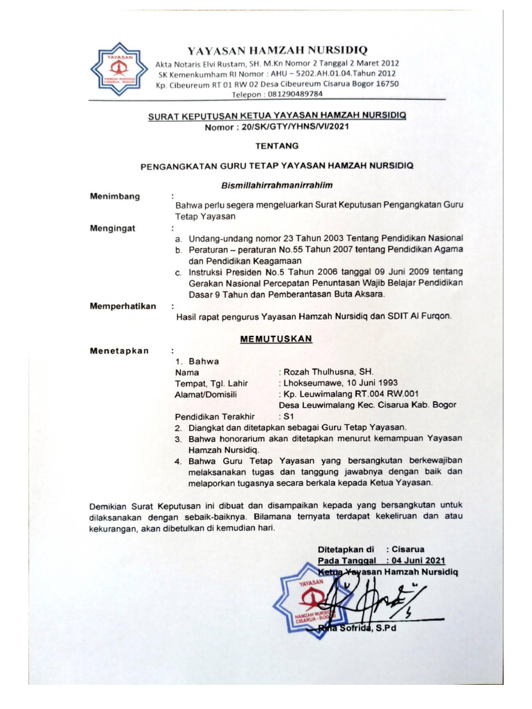 SK YAYASAN BU ROZAH | PDF