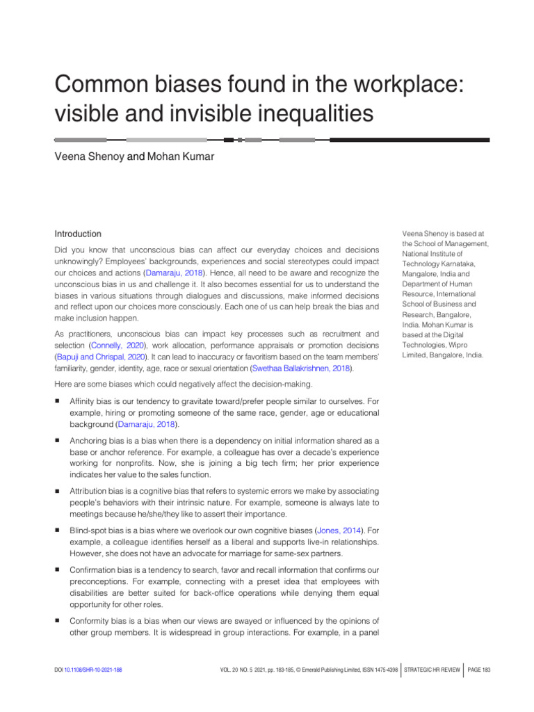 Common Biases Found in The Workplace Visible and Invisible Inequalities ...